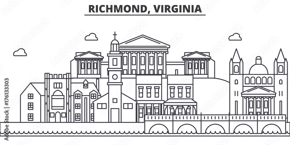 Richmond, Virginia architecture line skyline illustration. Linear ...