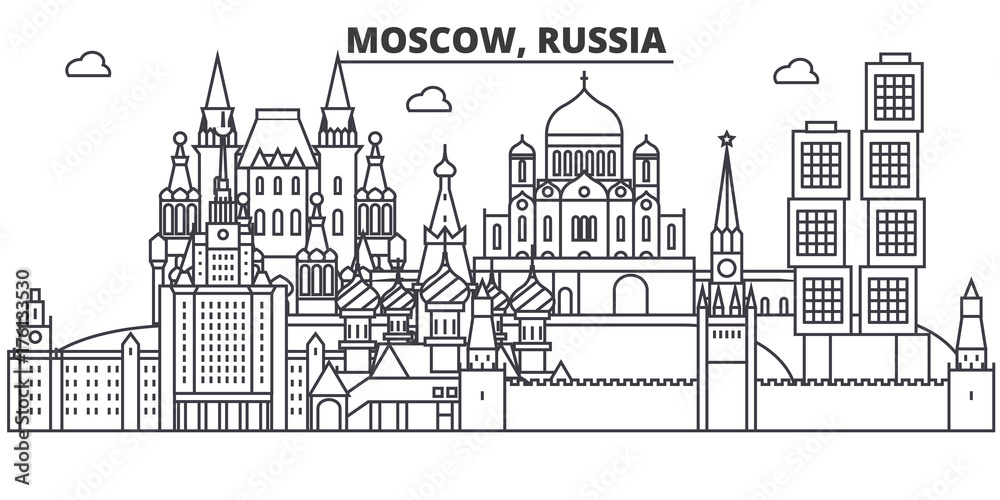 Russia, Moscow architecture line skyline illustration. Linear vector ...