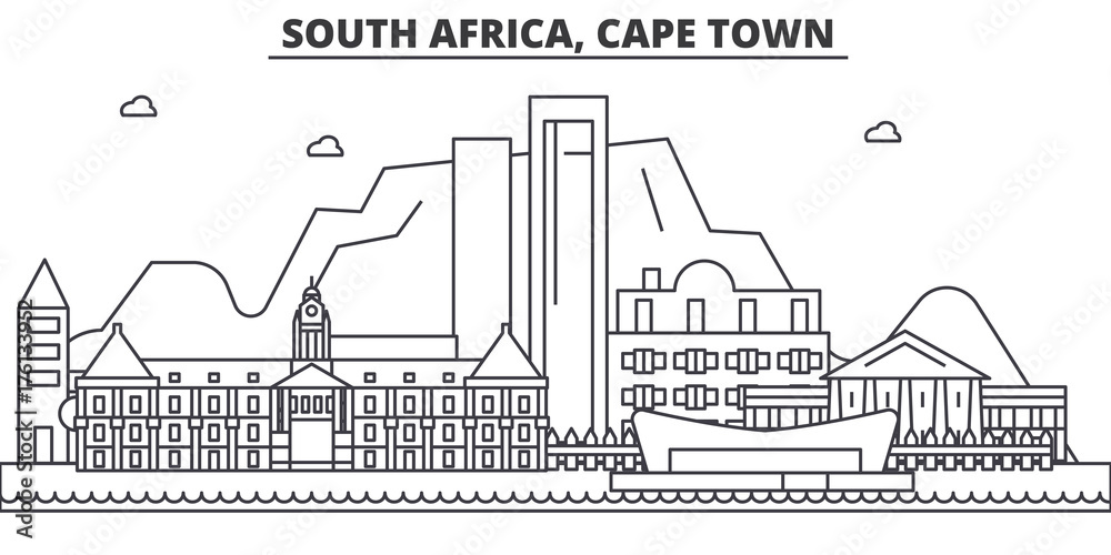 South Africa, Cape Town architecture line skyline illustration. Linear ...