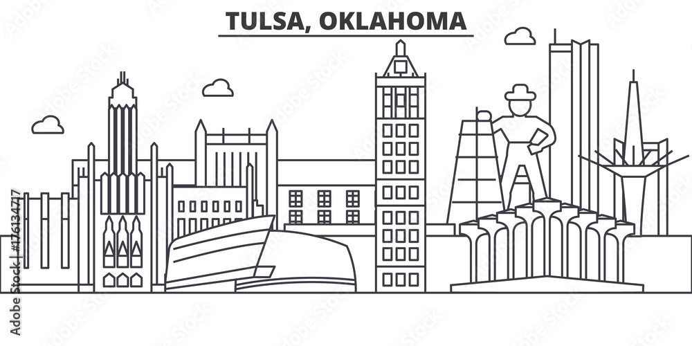 Vetor de Tulsa, Oklahoma architecture line skyline illustration. Linear ...