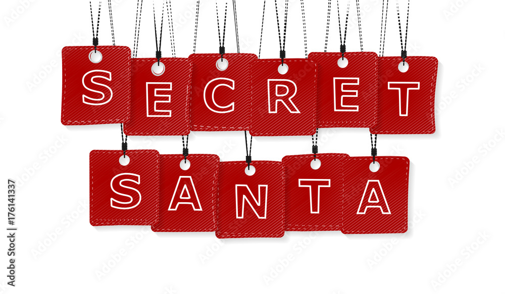 Secret Santa text with black and red labels isolated on white ...