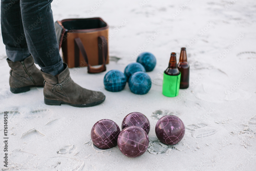 Bocce ball beach game in summer sand Stock Photo | Adobe Stock