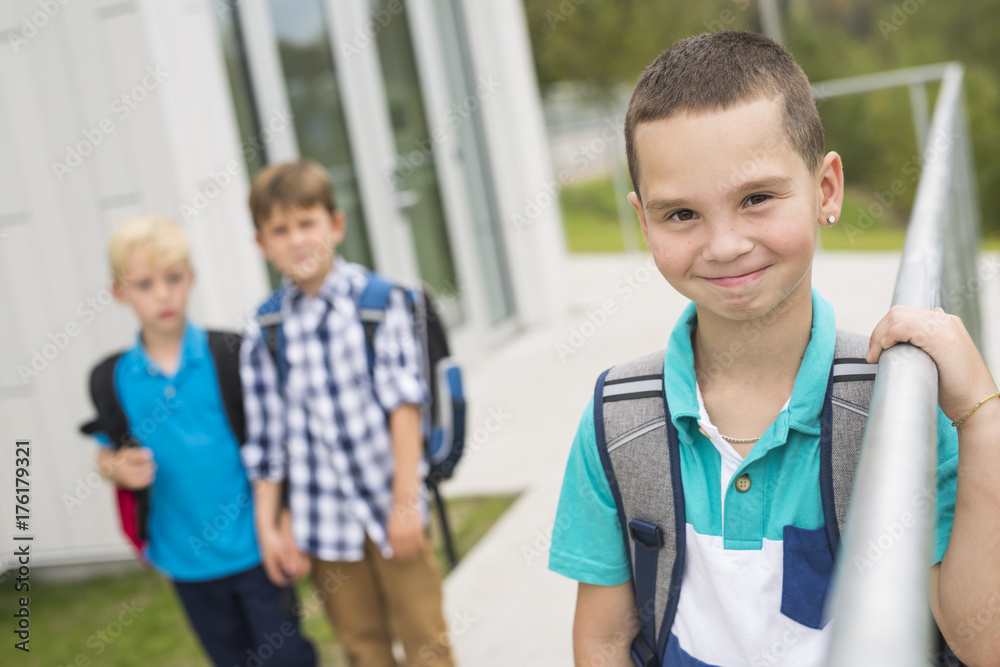 students outside school standing together on the day of school Stock ...