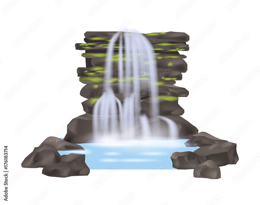 River waterfall icon in flat stle. Nature landscape design element ...