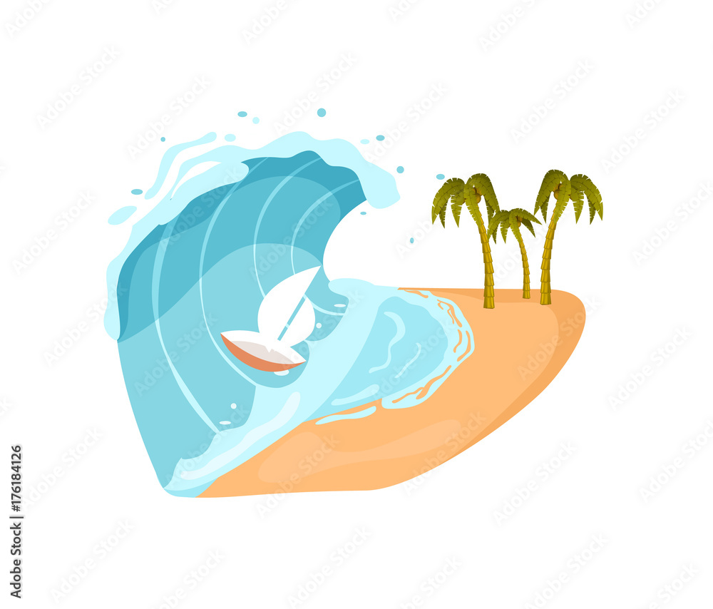 Vecteur Stock Ocean tsunami isolated icon. Natural disaster and danger ...