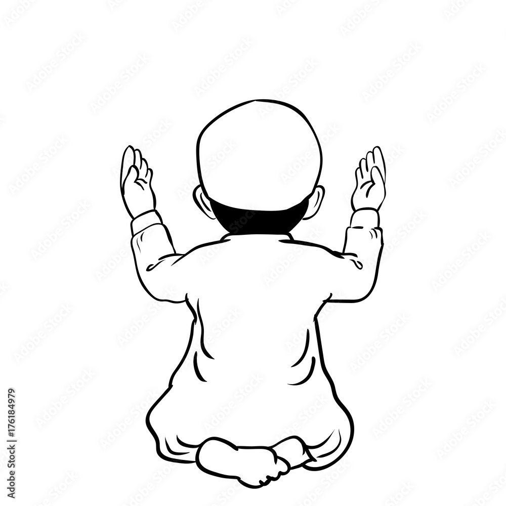 Hand drawn Muslim Boy Praying -Vector Cartoon Illustration Stock Vector ...