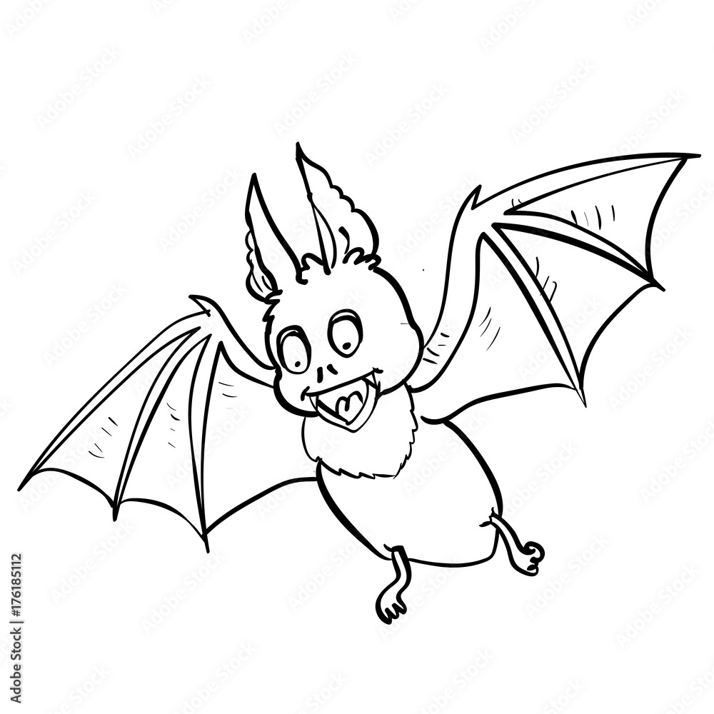 Hand drawing Bat Cartoon for halloween concept -Vector Illustration ...