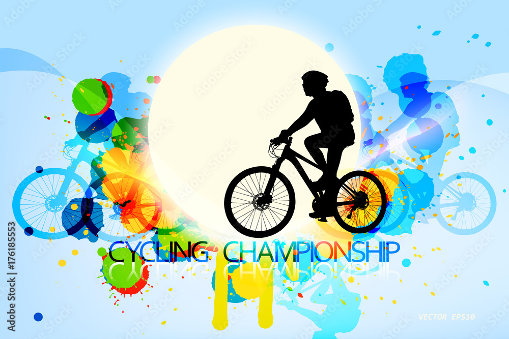 Cycling championship scene vector colors ink splatter abstract ...