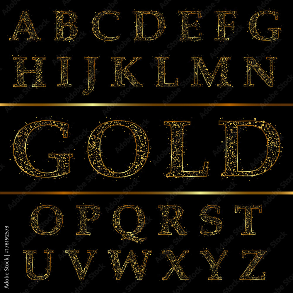 Gold glittering alphabet of stars dust trail Stock Vector | Adobe Stock