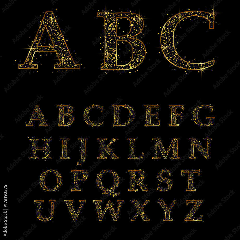 Gold glittering alphabet of stars dust trail Stock Vector | Adobe Stock