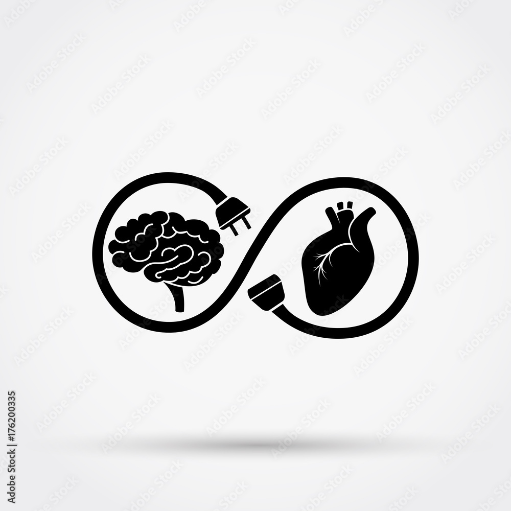 Connection between heart and mind. Vector illustration. Stock Vector ...