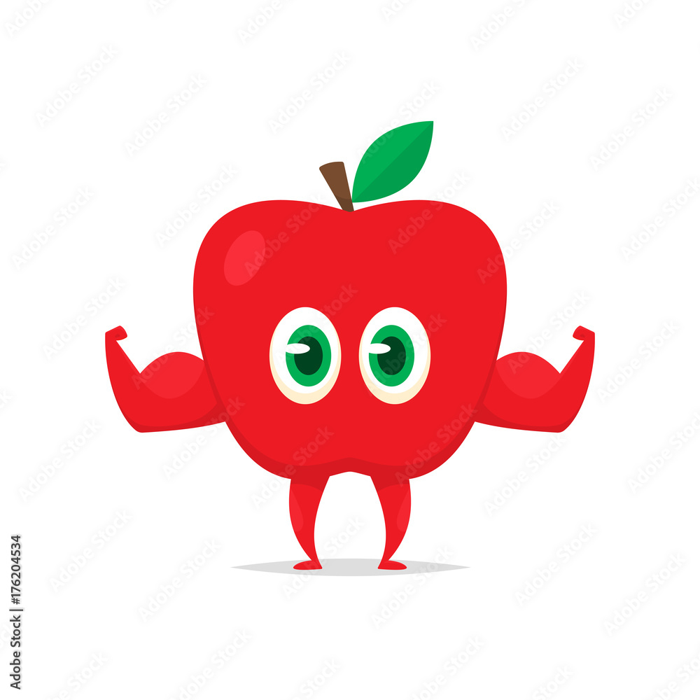 Cartoon apple with muscle arms Stock Vector | Adobe Stock