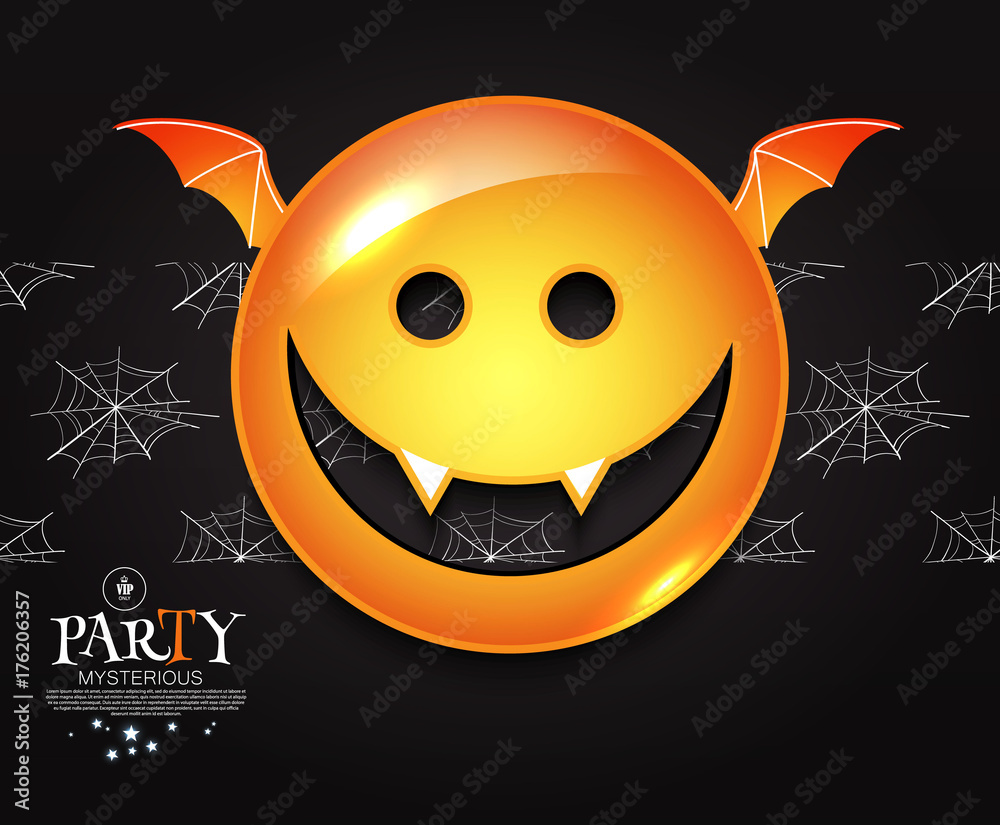 Happy Halloween Smiling Emoticon. Spooky Sign. Vampire Laughing. Vector ...