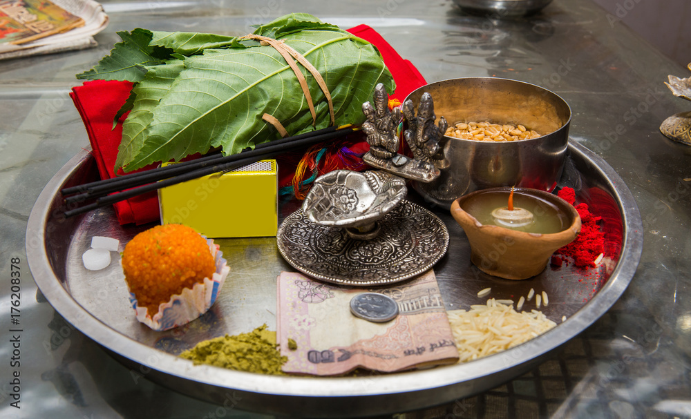 Beautifully decorated Pooja Thali for Indian festival Karva Chauth and ...