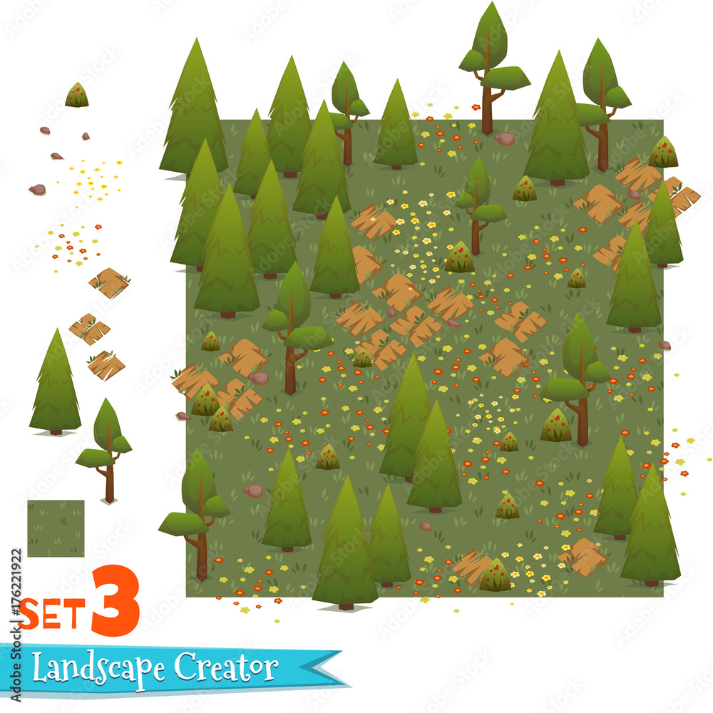 Set of green forest landscape. Vector illustration Stock Vector | Adobe ...