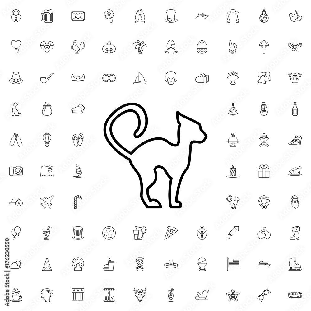 Cat icon. set of outline holiday icons. Stock Vector | Adobe Stock