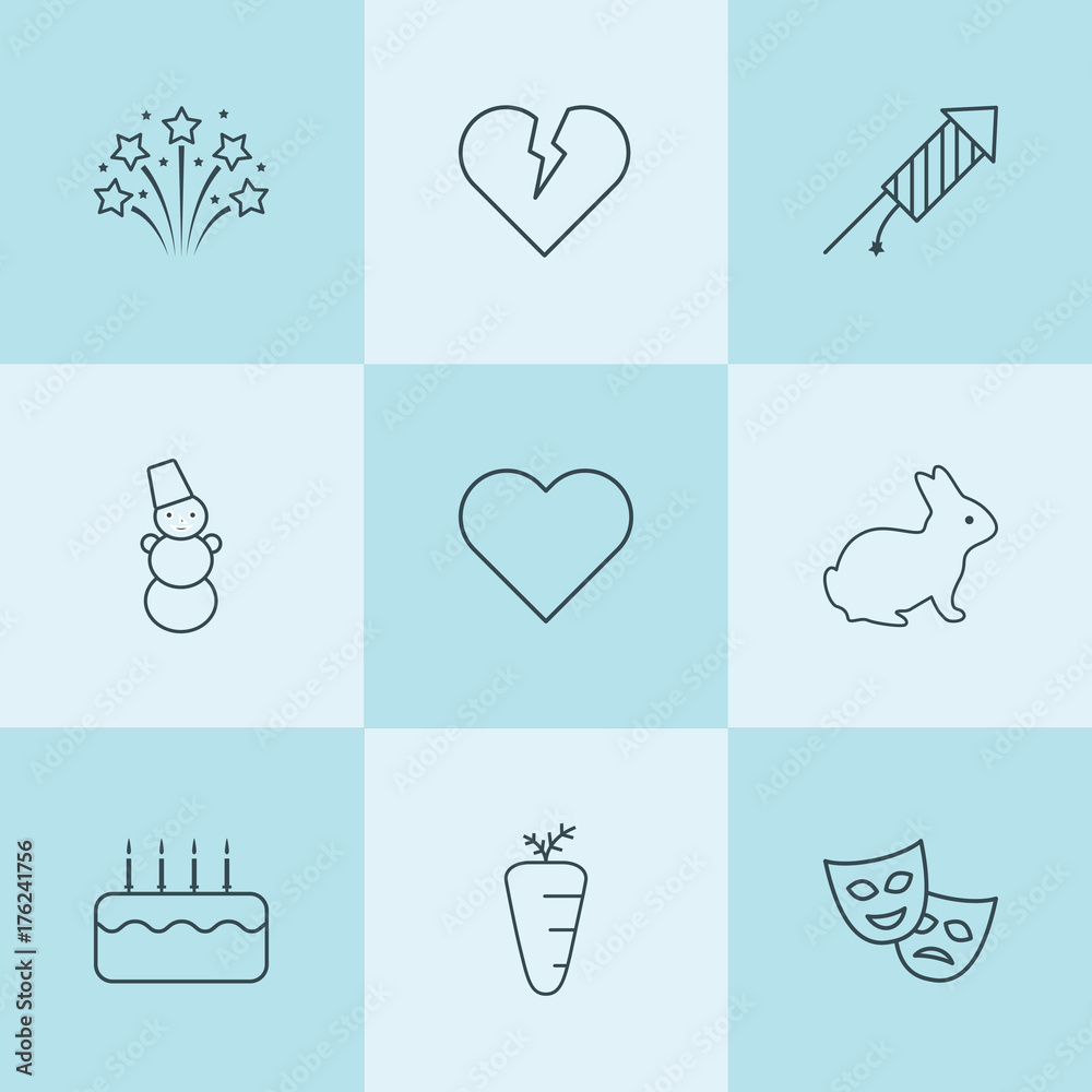 Set of 9 happy outline icons Stock Vector | Adobe Stock