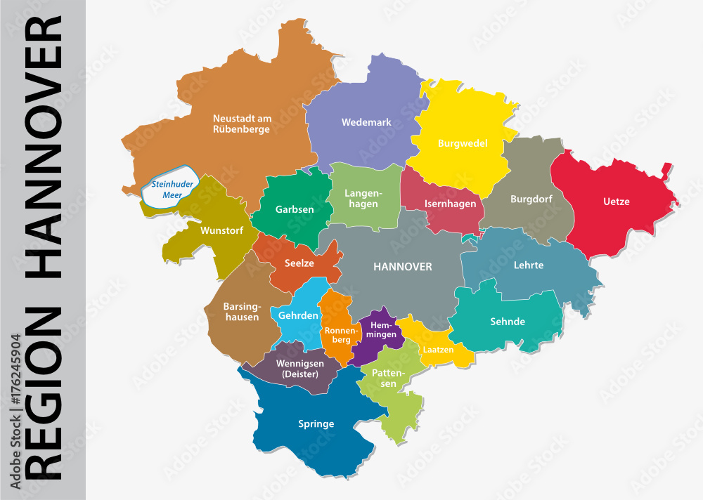 Administrative and political map of Region Hannover in German language ...