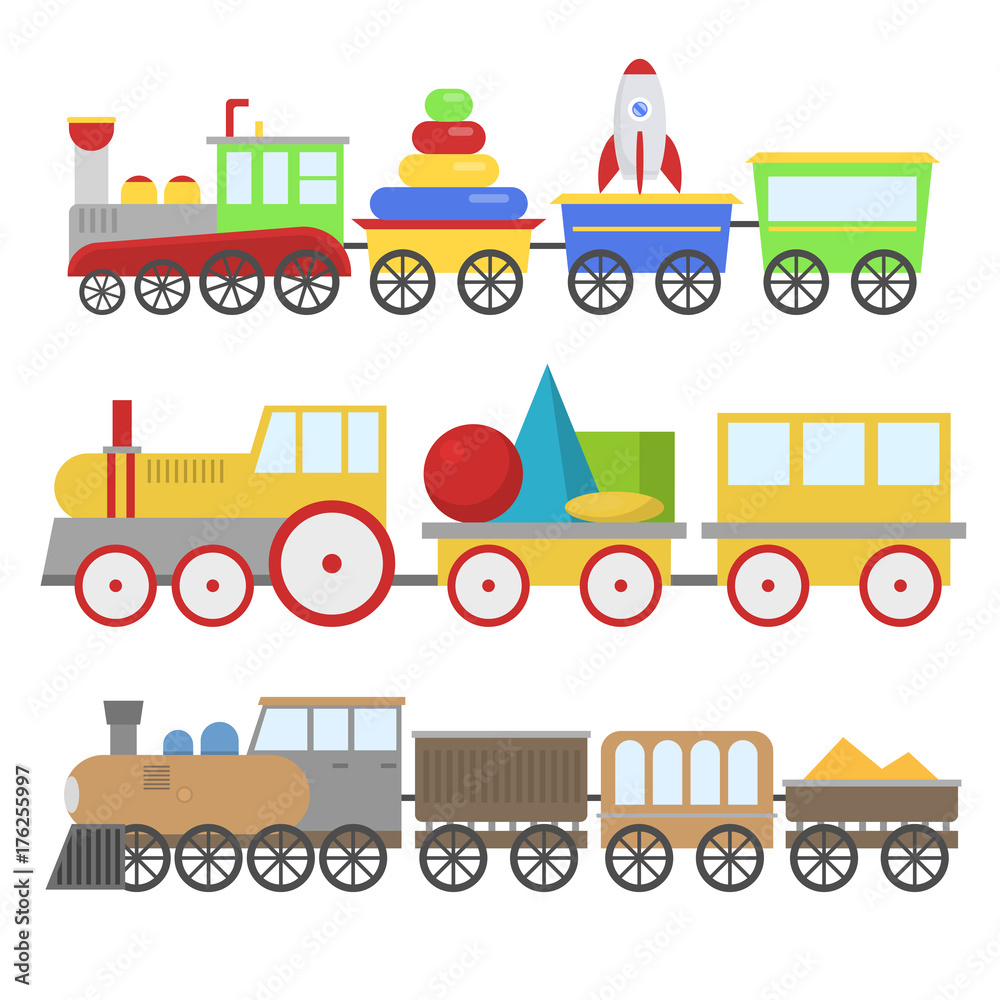 Cartoon toy train vector railroad and cartoon carriage game fun leisure ...
