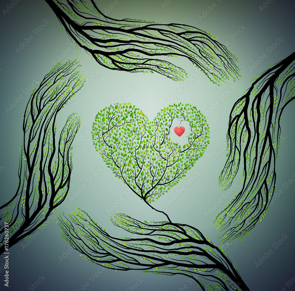 Human hands look like tree branches and hold tree heart, love nature ...