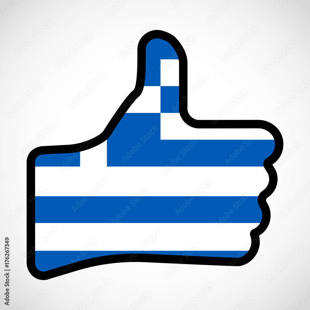 Flag of Greece in the shape of Hand with thumb up, gesture of approval ...