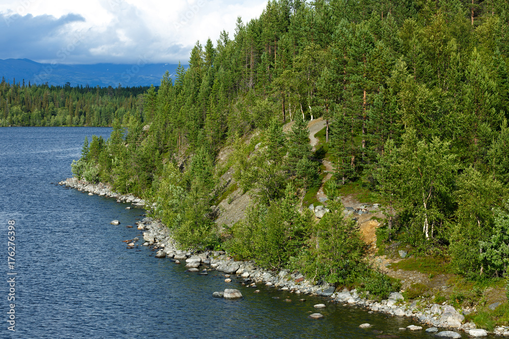 Views of the Khibiny mountains. Photographed on lake Imandra, Kola ...