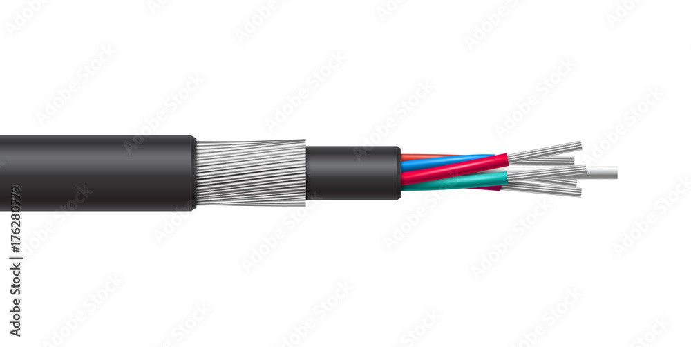 Fiber optic tight buffered cable structure. Vector realistic ...