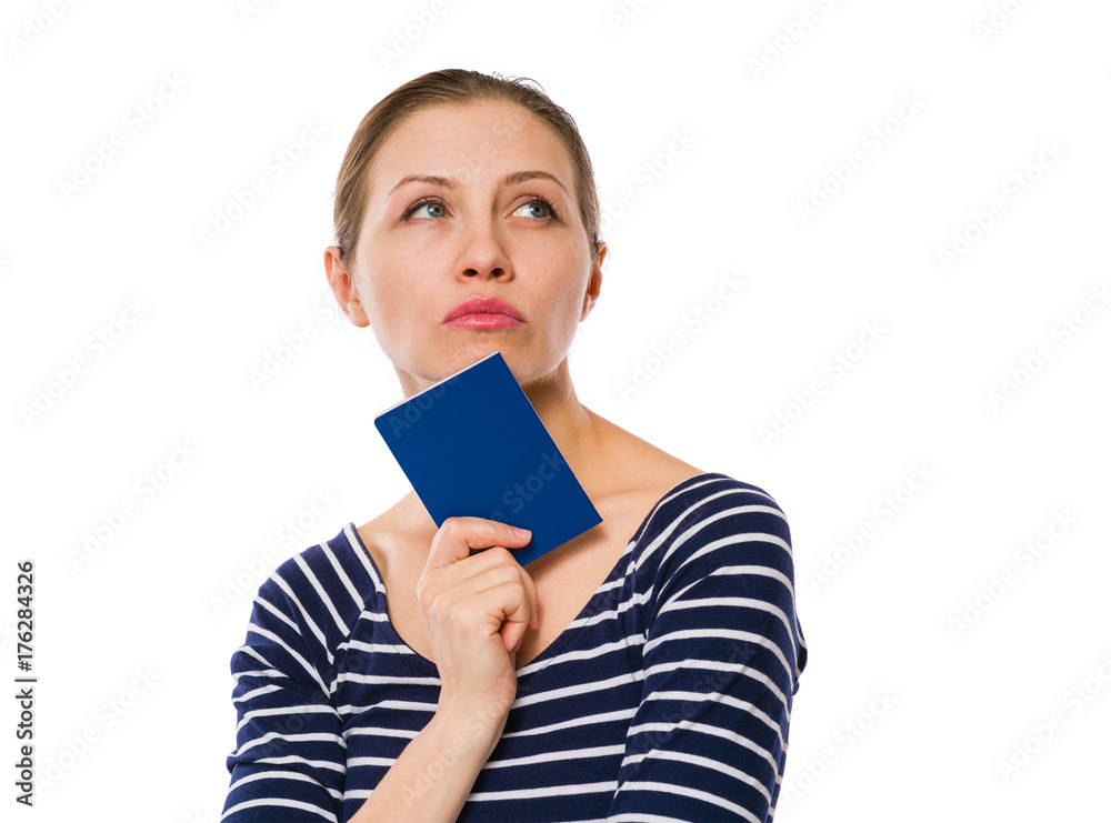 Young Woman is holding her New Passport or ID. Positive face emotion ...