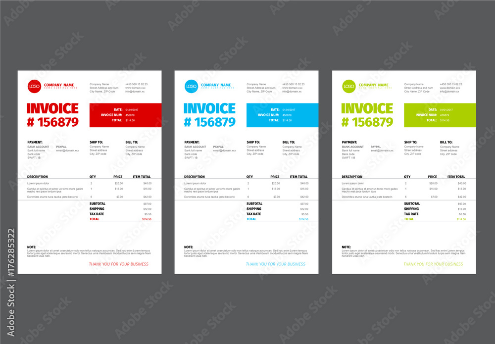 Invoice Layout Set Stock Template | Adobe Stock