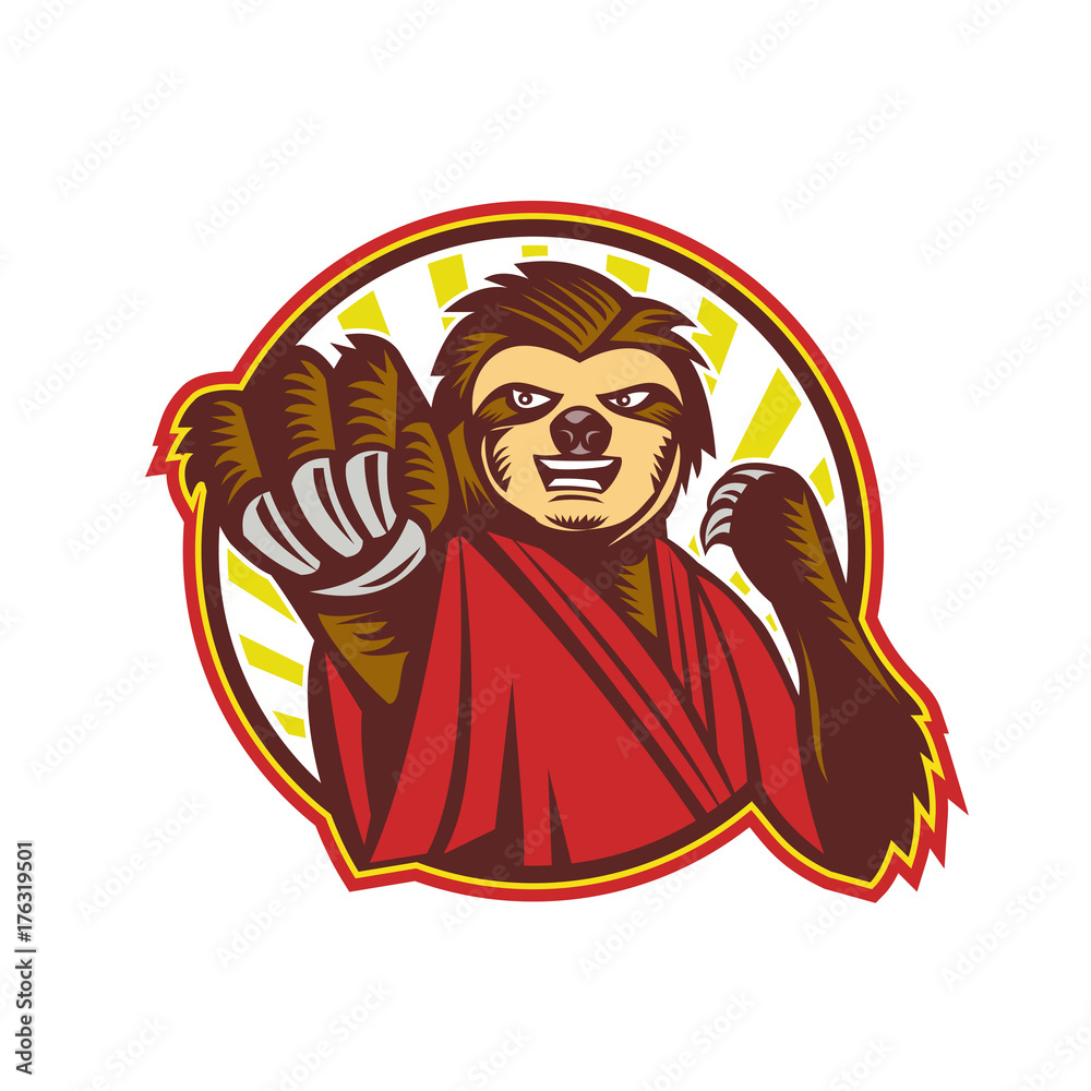 Sloth Fighter Self Defense Circle Mascot Stock ベクター | Adobe Stock