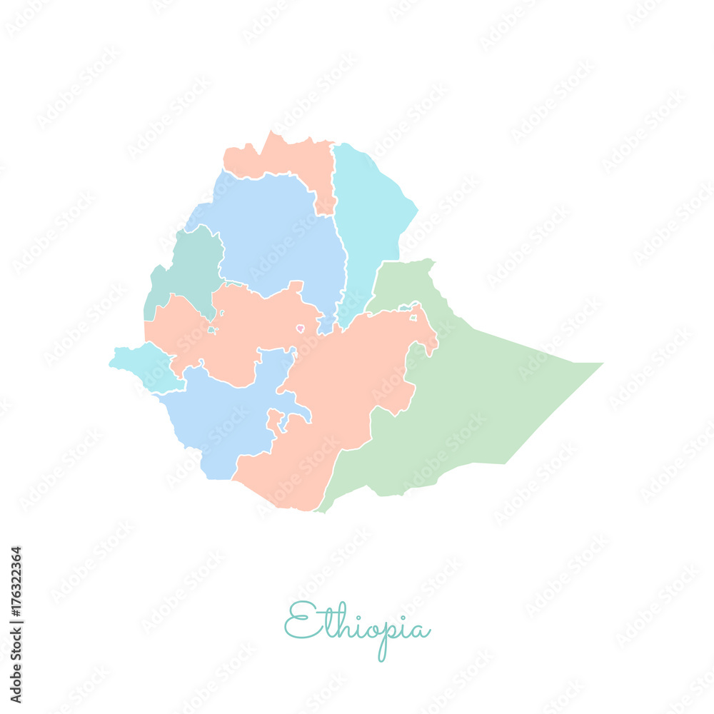 Ethiopia region map: colorful with white outline. Detailed map of ...