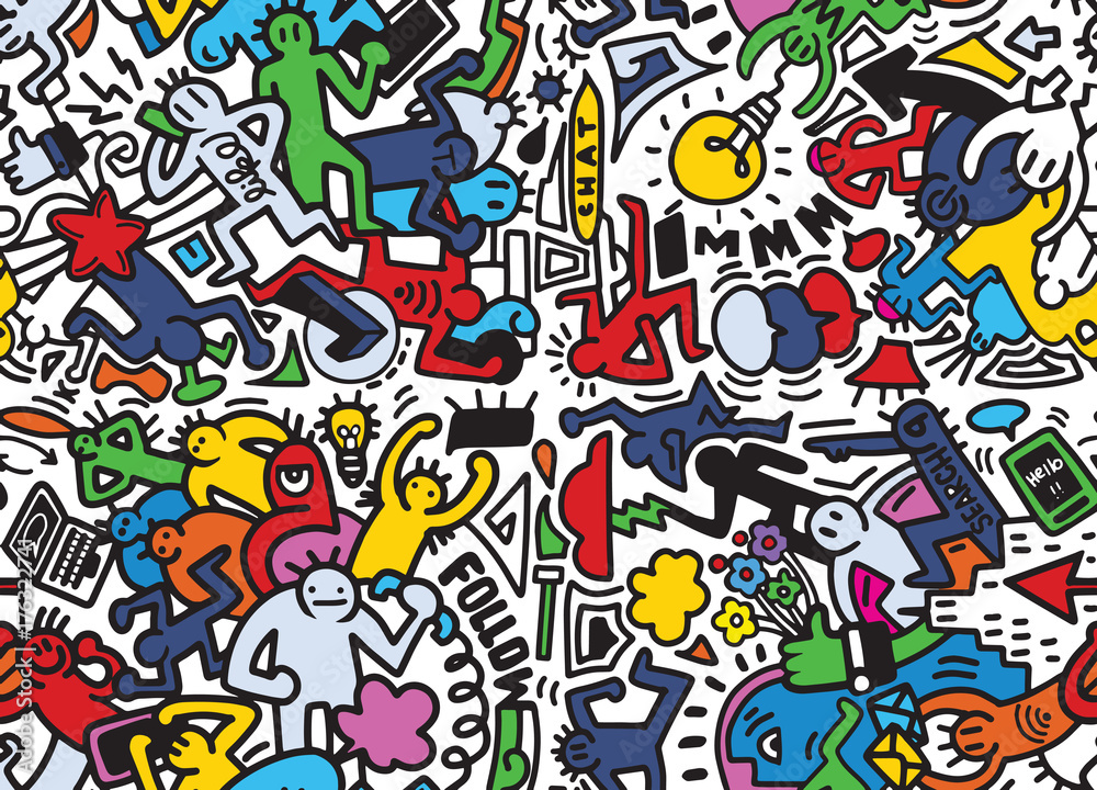 Vector line art Doodle cartoon set of people , objects and symbo Stock ...