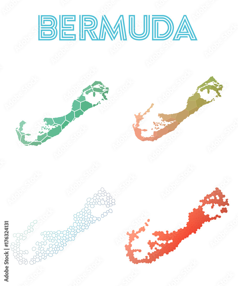 Bermuda polygonal island map. Mosaic style maps collection. Bright ...