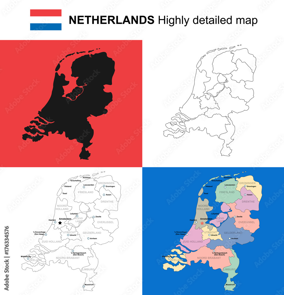 Netherlands - Vector highly detailed political map with regions ...