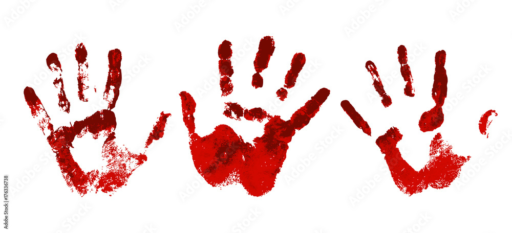 Hand in the red blood. Bloody handprint on white background Stock ...