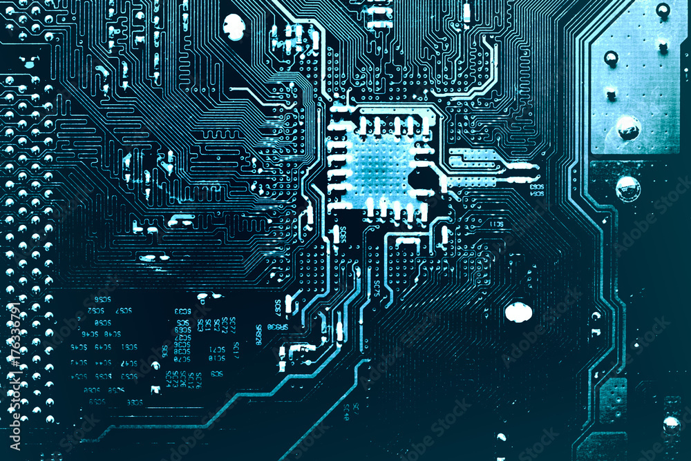 Dark background of the silhouette of the computer motherboard for the ...