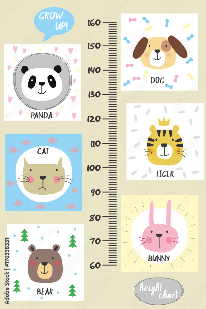 Kids height chart.Cute and funny animals Stock Illustration | Adobe Stock
