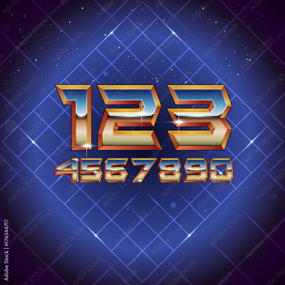 80s Retro Futuristic Numbers. Vector retro futuristic synth retro wave ...