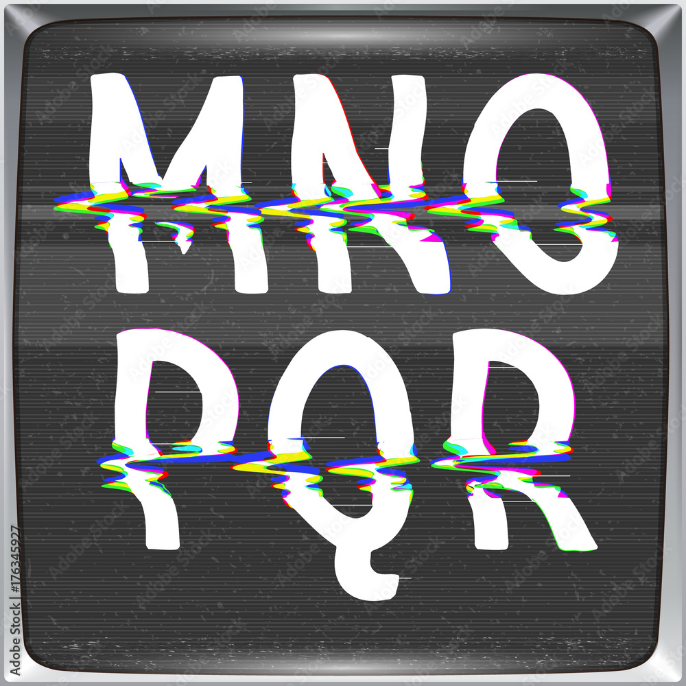 Font with glitch effect on TV screen background. Vector distorted ...