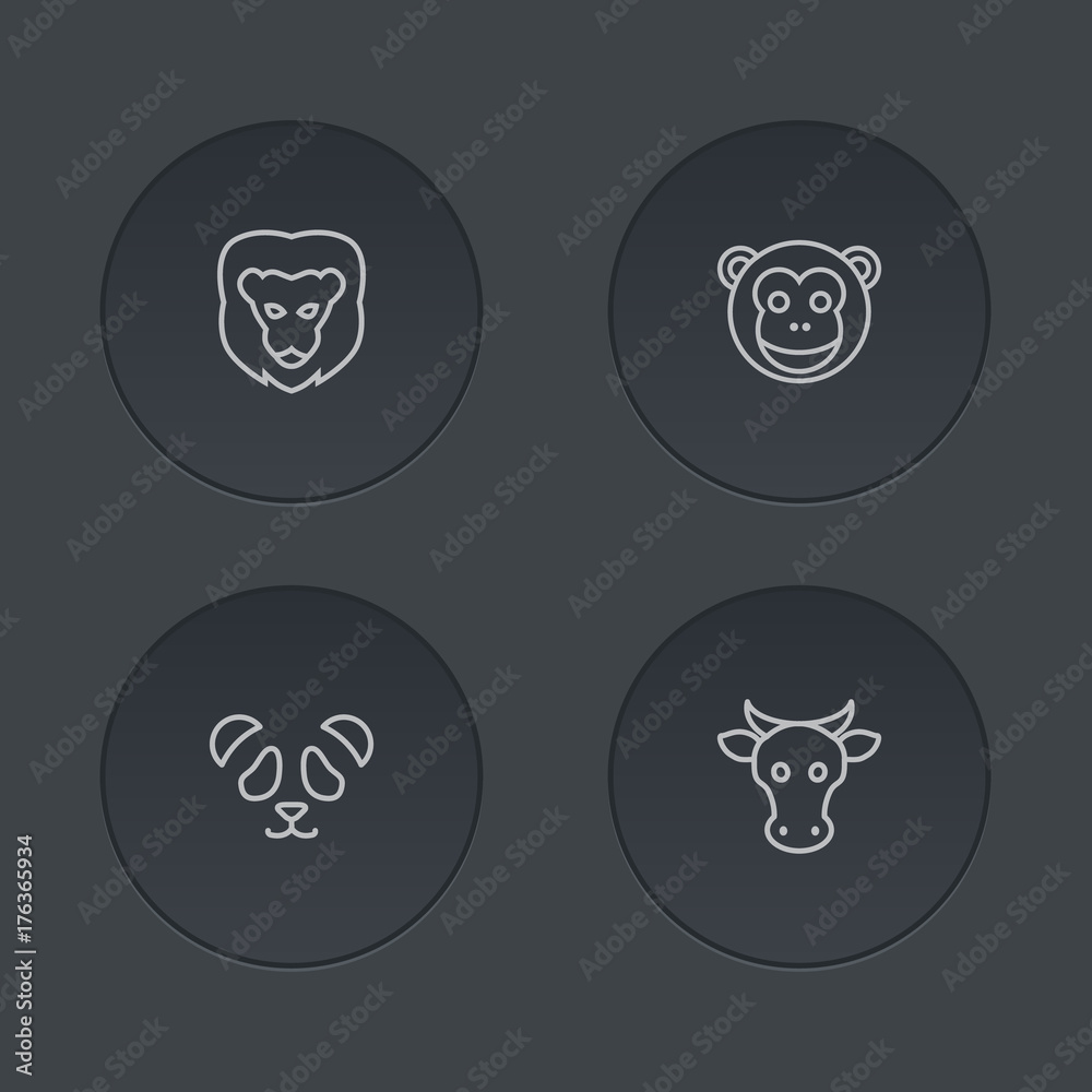 Set Of 4 Zoo Outline Icons Set.Collection Of Monkey, Cow, Lion And ...