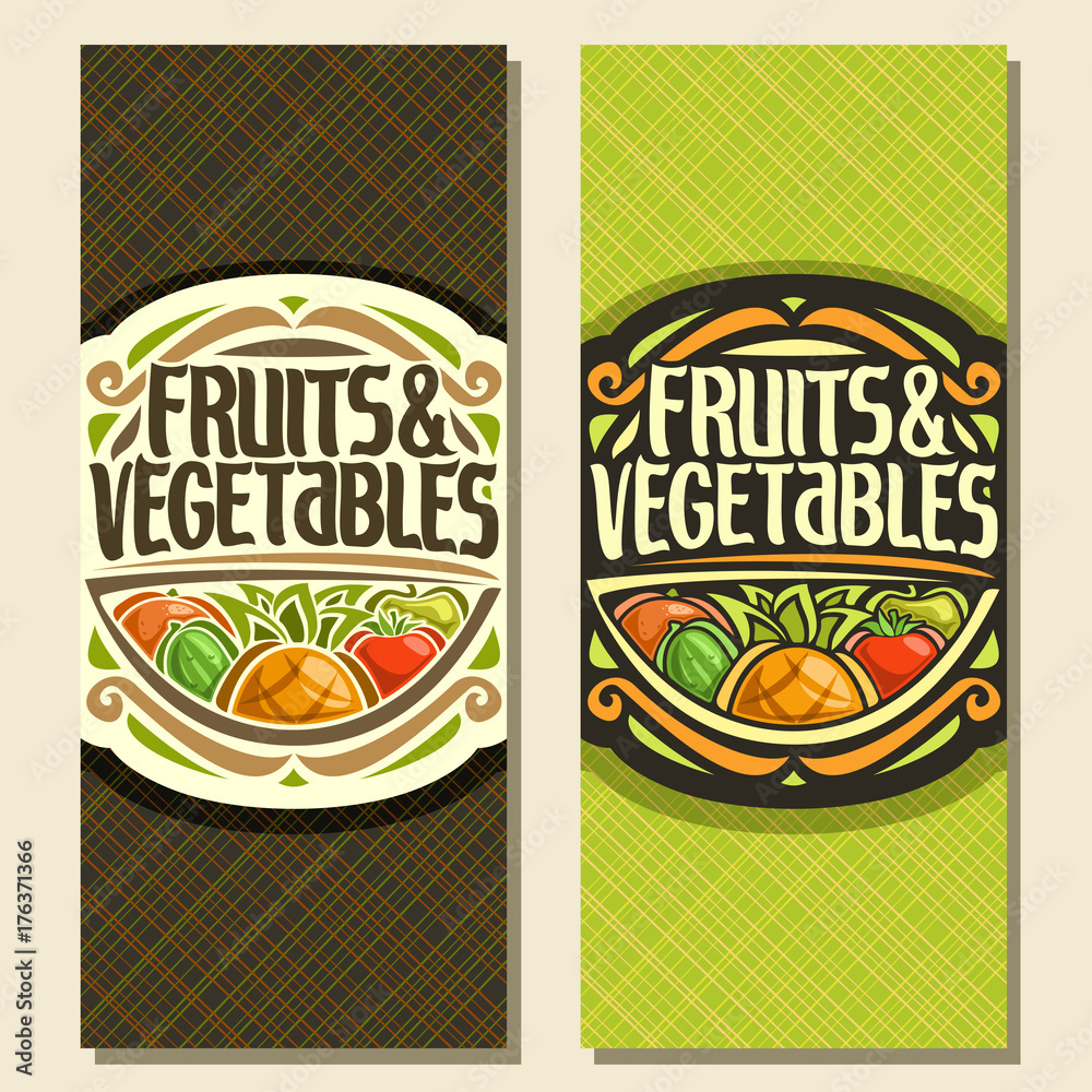 Vector vertical banners for Fruits and Vegetables, decorative ...