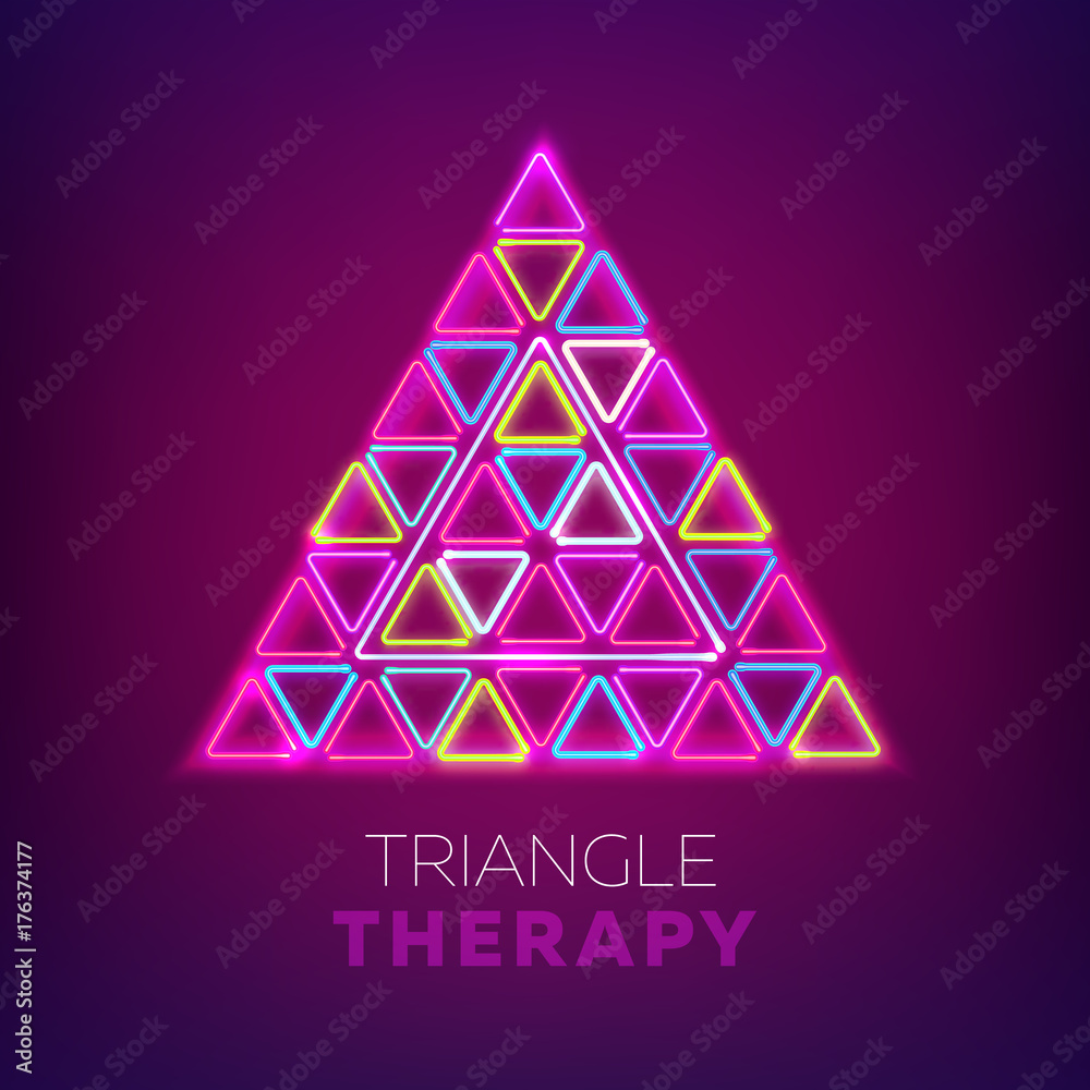 Glowing triangles. Neon new retro wave sign. Vector illustration for ...