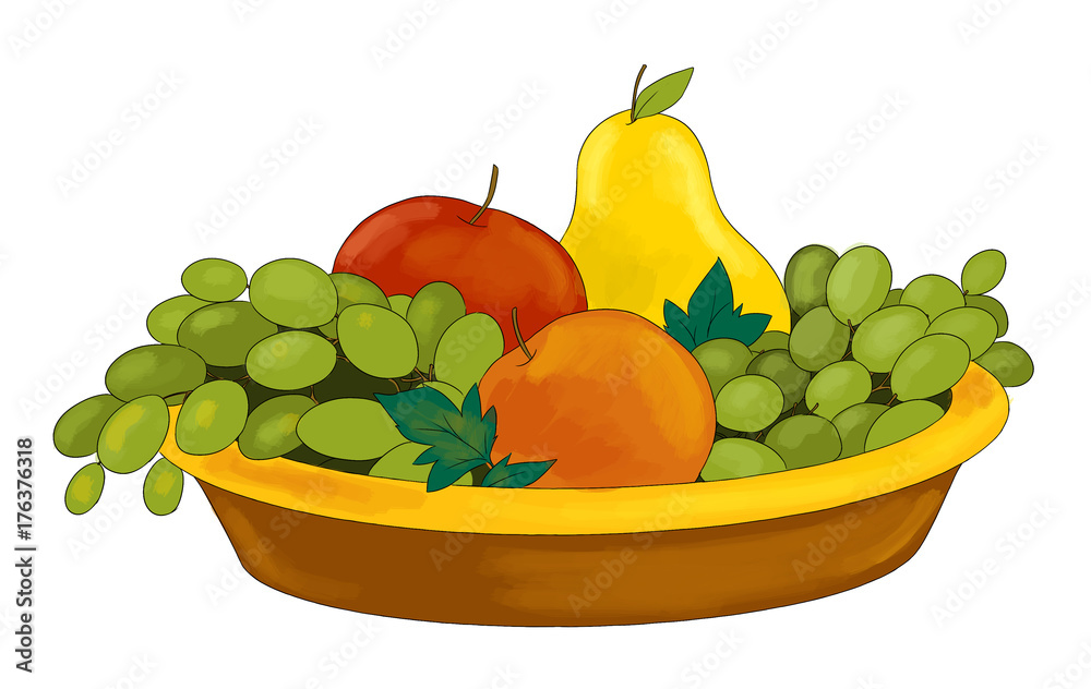 cartoon plate with fruits - illustration for children ilustração do ...