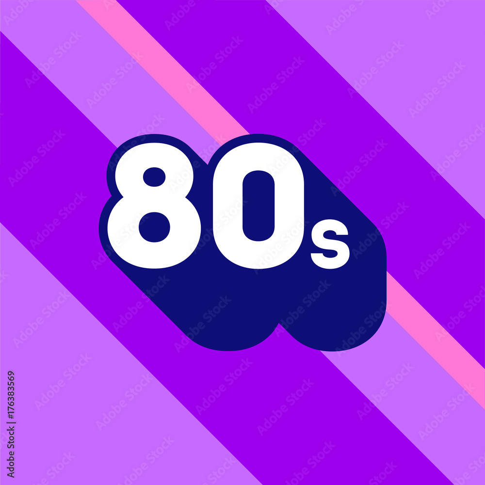 80s logo design. 1980s sign with long shadow. Number ninety. Vector ...