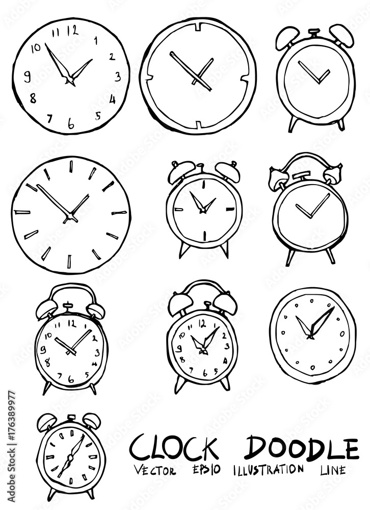 Set of Clock illustration Hand drawn Sketch line vector eps10 Stock ...