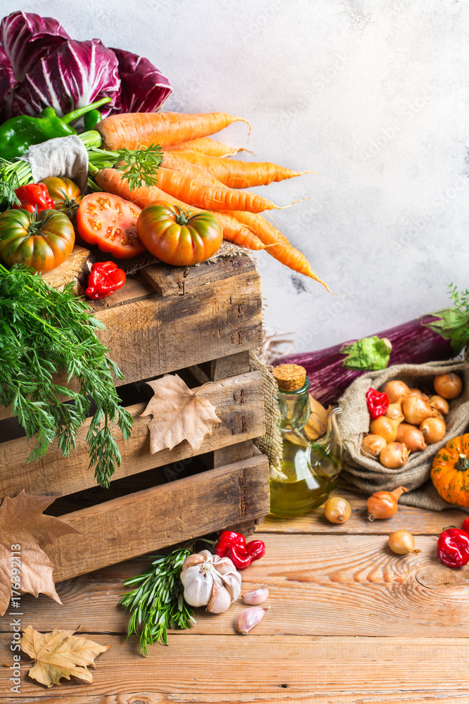 Fall autumn decorative festive thanksgiving background with vegetables ...