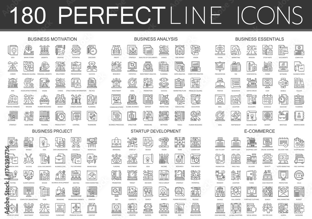 180 outline mini concept icons symbols of business motivation, business ...