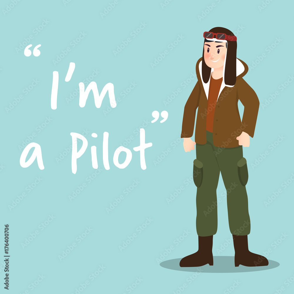 Pilot character on sky blue background flat design Stock Vector | Adobe ...