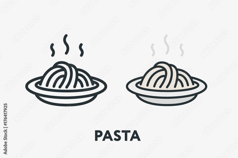 Hot Italian Pasta Bowl Dish Spaghetti Noodles Minimal Flat Line Outline ...