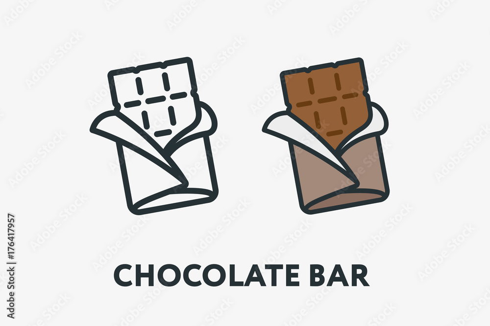 Sweet Chocolate Bar Wrapper Foil Minimal Flat Line Outline Colorful and ...